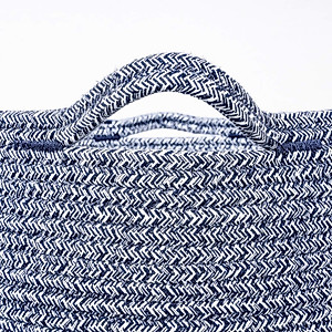 INDRESSME Large Cotton Rope Storage Basket Baby Laundry Basket Woven Baskets Blanket Basket with Handle for Diaper Toy Off White Home Decor 14.2'' x 13.4'' x 16.2'', Navy