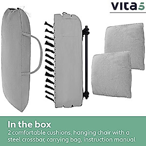 VITA5 Hanging Chair Outdoor & Indoor- Sturdy & Safe Hammock Chair - Stylish Boho Hanging Chair for Bedroom Decor - Easy to Assemble Hammock Swing - Comfy Padded Hanging Swing - Swinging Chair