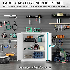 SISESOL Steel Storage Cabinet Office Cabinet with Shelves and 2 Doors,White Metal Storage Cabinet, Locking Small Metal Cabinets,Steel Counter Cabinets with Lock for Garage Home Office Pantry