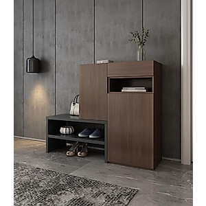 THREE BEDS Corner Shoe Storage Cabinet with 7 Shelves & 1 Drawer Entryway Shoe Storage (Walnut)