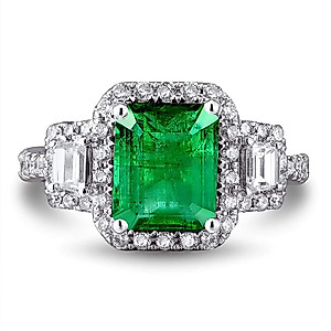 Lanmi Beautiful Natural Green Emerald Diamonds Engagement Ring Solid 14K White Gold Wedding Rings for Ladies Women Promotion