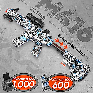 Large Gel Ball Blaster with Drum, M416 Manual & Automatic Dual Mode 40000 Water Beads, for Outdoor Activities - Shooting Team Game, Ages 12+, Blue Devil