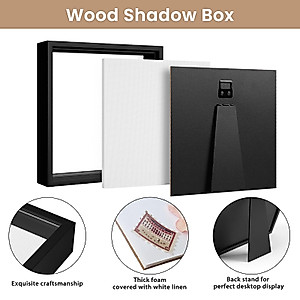 Califortree 8x8 Shadow Box Frame with Soft Linen Back - Push Pins Included, Memory Box Display Case for Flower, Tickets and 3D Items, Black