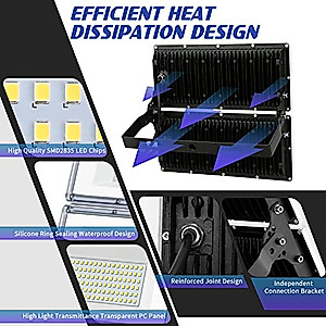 2 Pack 200W LED Flood Light, Super Bright Outdoor Stadium Lights, 20000LM 7000K Daylight Adjustable Lighting Angle, IP67 Waterproof Security Outdoor Flood Lighting for Yard, Stadium, Garden, Lawn