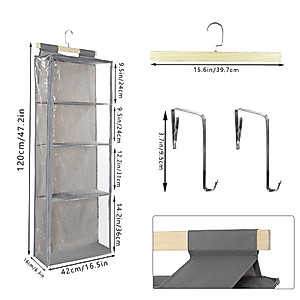 YEXEXINM Hanging Yarn Storage with 4 Large Pockets, Clear Knitting Organizer Storage with Zippers for Crochet Lovers, Hanging Yarn Holder with Over-Door Hooks for Knitting Needles Crochet Hooks