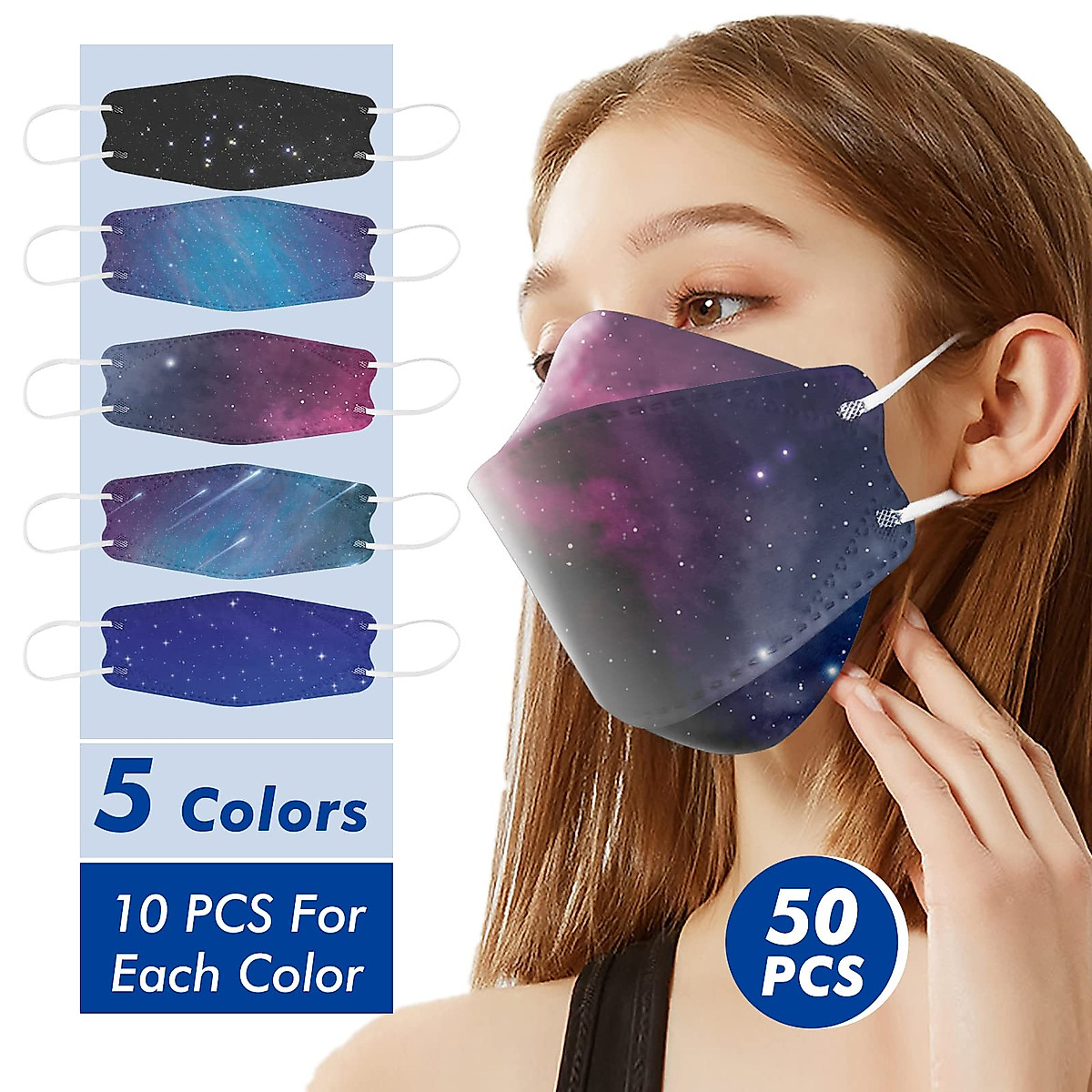 yohica 50 Packs KF94 Mask,4 Layer Filter Protection Disposable Face Masks,3D Fish Type Masks for Adult