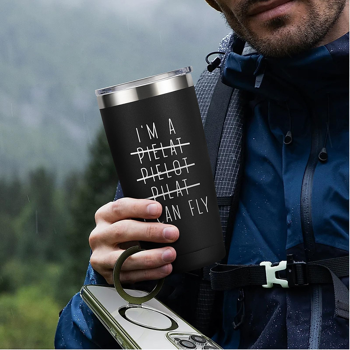 KIKERRO Funny Aviation Gifts - Cool Pilot Gifts for Men Women - I Can Fly - 20oz Stainless Steel Double Wall Vacuum Insulated Tumbler, Black