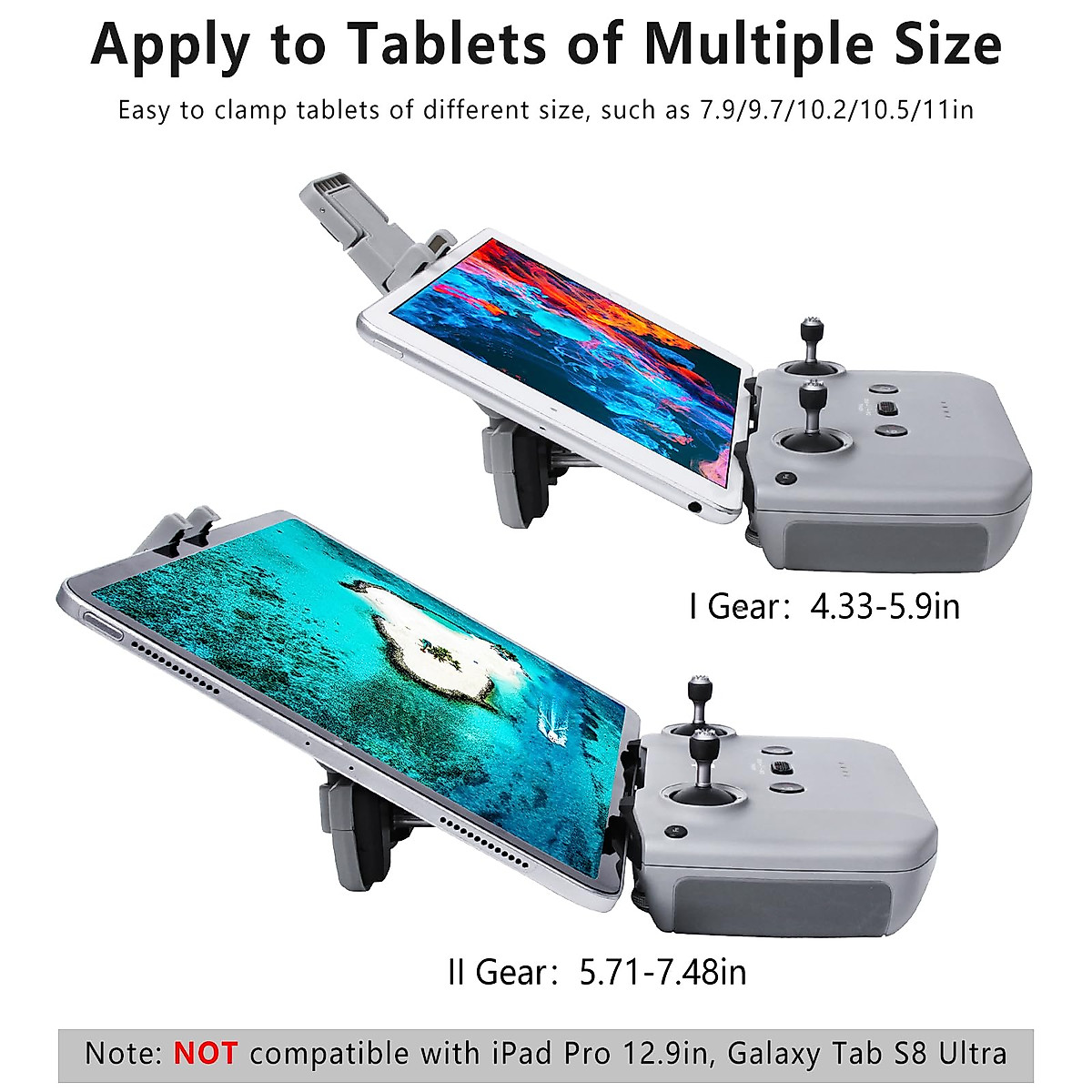 No Disassembly Tablet Holder for DJI Flip/Neo/Mini 4K/ Mini 2 SE/Air 3/ Mini 3/ Mini 4 Pro, 7-12 Inch Foldable iPad Mount Holder Pack of Lanyard and 2 Cables, DJI RC-N1/RC-N2/RC-N3 Accessories