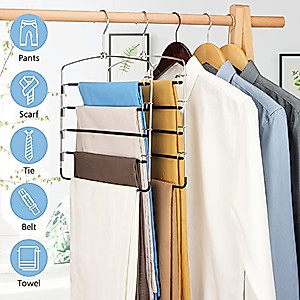 Hangers Space Saving Pants Hanger 2 Packs Non-Slip Stainless Steel Velvet Clothes Hanger, Pant Hangers Space Saving Trousers Scarves Ties Hanger Closet Storage Organizer
