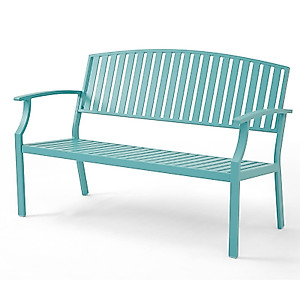 Outdoor Aluminum Bench with Backrest, Patio Metal 3-Seater Chair for Porch Balcony Deck Lawn Garden Poolside Yard (Red)