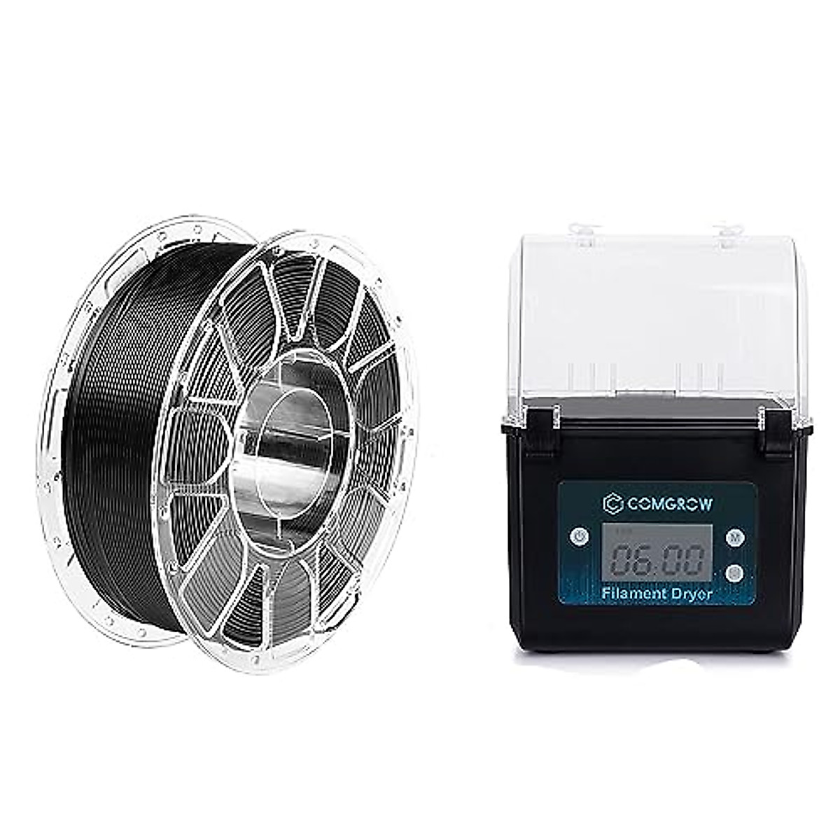 Comgrow 3D Printer PLA Filament 1KG 1.75mm Spool Black Color and 3D Printer Filament Dryer Box