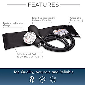 NOVAMEDIC Professional Black Pediatric Size Blood Pressure Machine, 7.2”-10.5", Aneroid Sphygmomanometer Medical Supplies, Manual Emergency BP Monitor for High Blood Pressure with Carrying Case