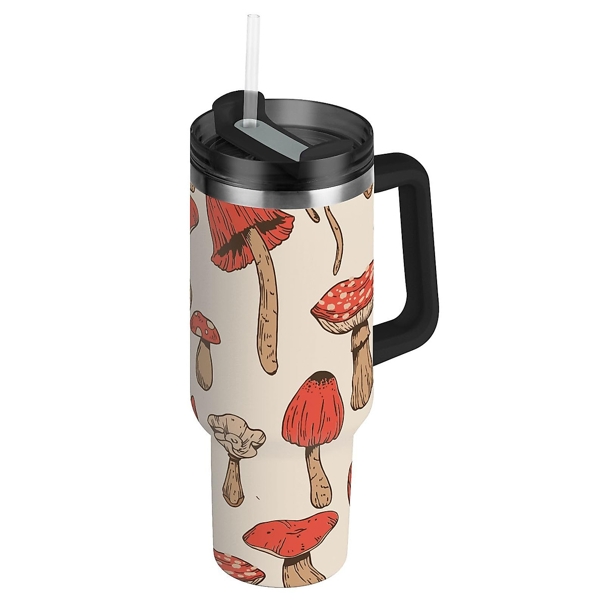Yasala Car Tumbler with Handle Mushroom Nature Botanic Travel Mug Coffee Cup Insulated Beverage Container Mega Cup for Hot Cold Drinking Thermos Water Bottle Cupholder Friendly 40 oz