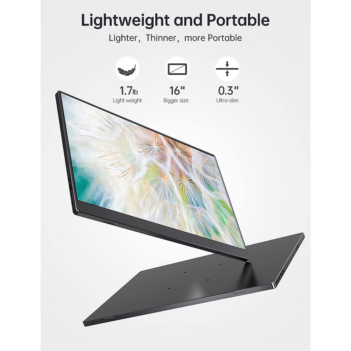 ForHelp 2k Portable Monitor 16inch 2560X1600 USB C Laptop Monitor HDMI Computer Display HDR IPS Gaming Screen w/Smart Cover & Dual Speakers, Travel Monitor for PC Mac Phone Xbox PS5 Switch Laptop