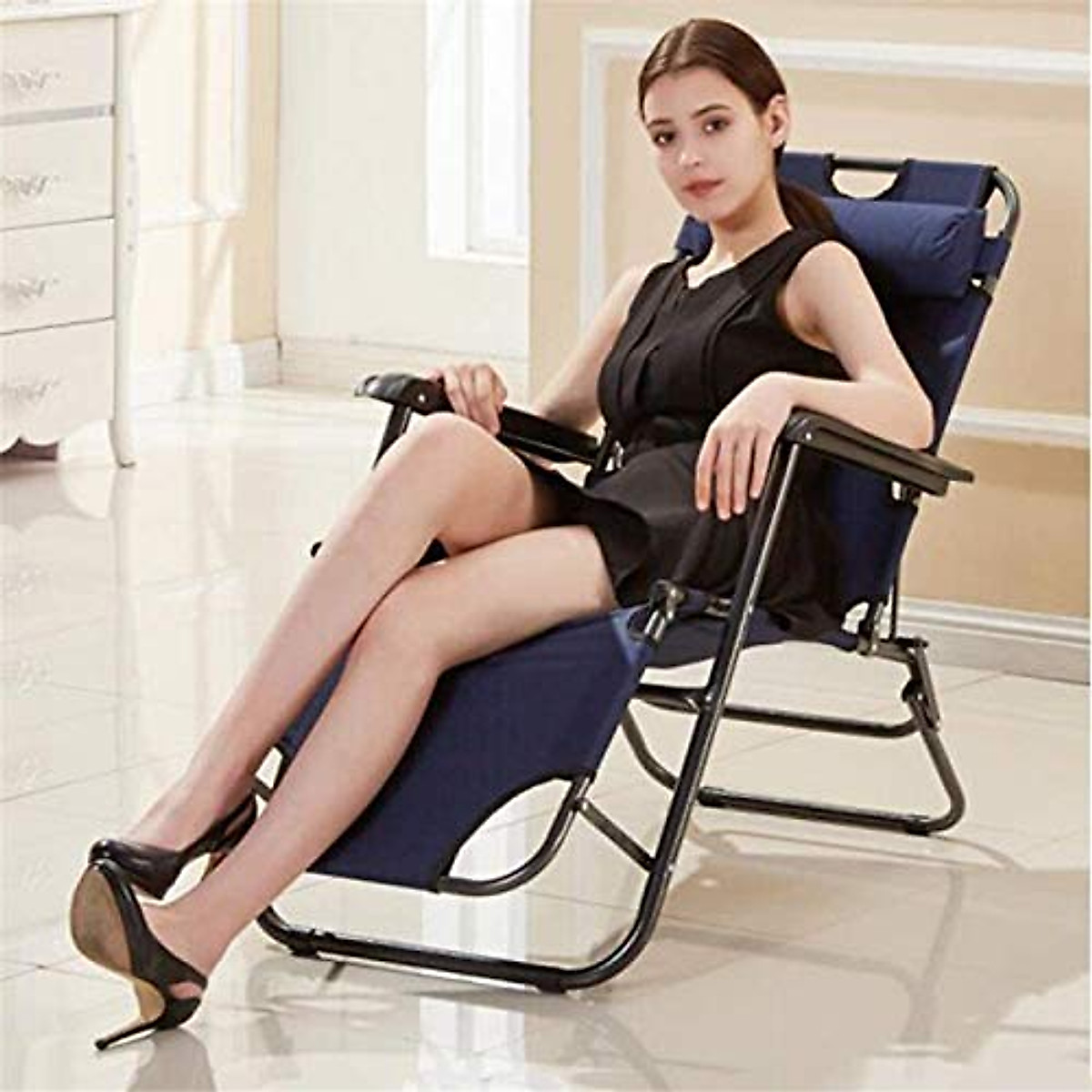 XZGDEN Lightweight Sun Lounger Reclining Folding Gravity Bed Headrest Garden