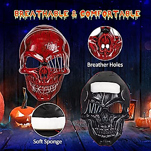 Halloween Mask - Scary Halloween Mask, Light up LED Mask with 3 Lighting Modes, Face Skull Mask for Halloween, Cosplay, Costume, Party, Festival, Purge, Carnival, Gifts - White