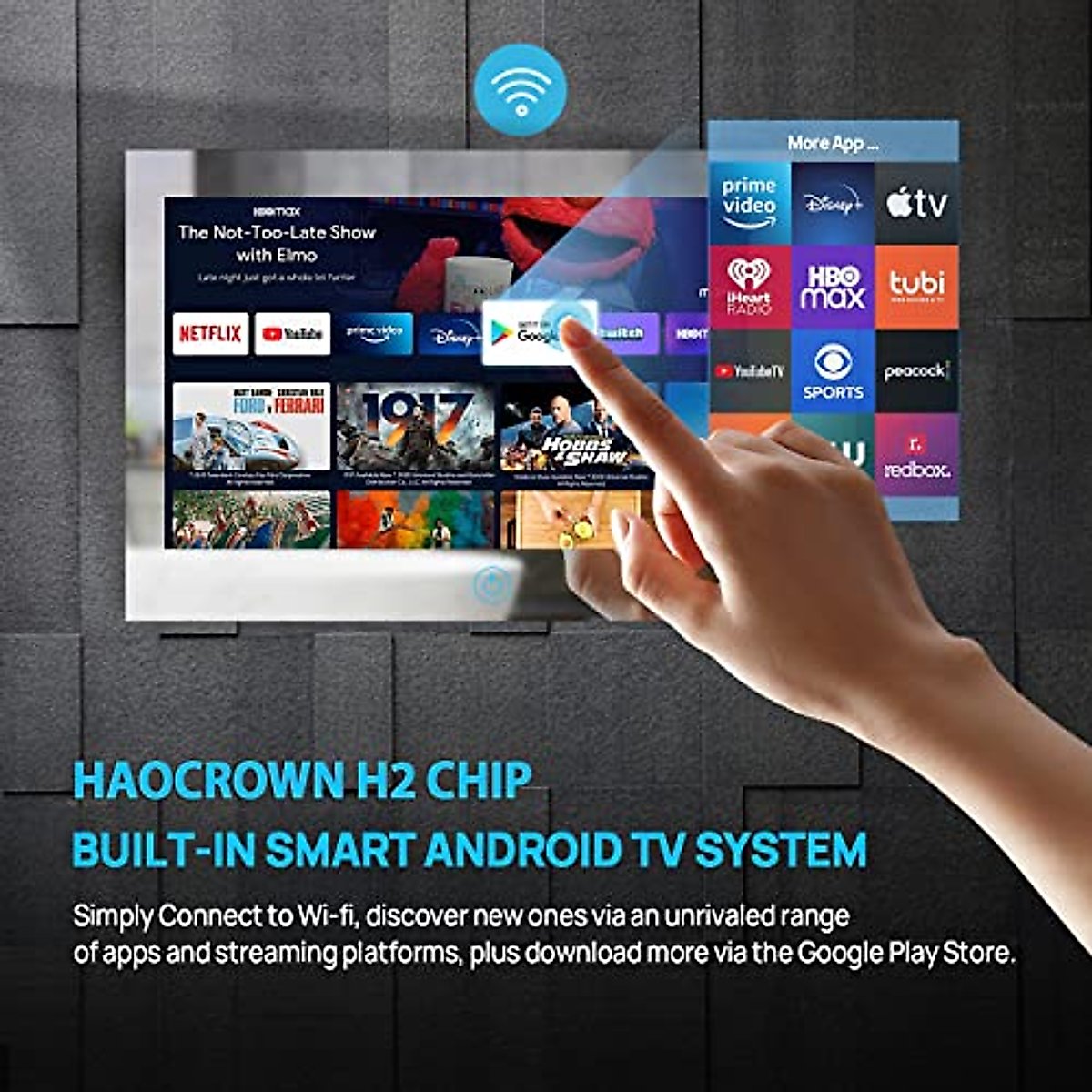 【H2 Chip Android 11.0 System & 500 cd/㎡ High-Brightness 2023 Model】Haocrown 21.5-Inch Touchscreen Bathroom TV IP66 Waterproof Smart Mirror TV 1080P LED TV Built-in ATSC Tuner Wi-Fi Bluetooth(8GB+64GB)