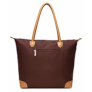 NNEE Nylon Tote Bag With Faux Leather Trim & Multiple Pocket Design (Brown)