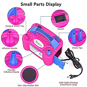 TOOMCYD Electric Balloon Pump Portable Dual Nozzle Balloon Inflator Blower for Party Decoration with Tying Tool,Inflating Faster Save Time Rose Pink