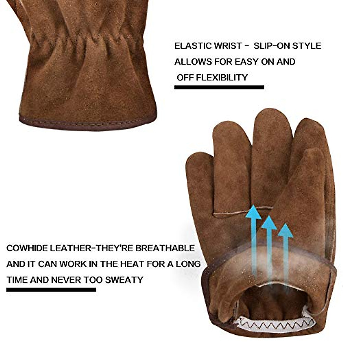 COREGROUND Leather Safety Work Gloves Gardening Carpenter Thorn Proof Truck Driving for Mens and Womens Waterproof heavy duty (Large, Brown)