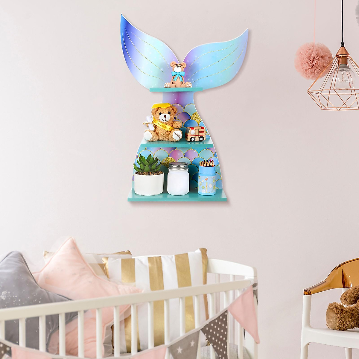 Bencailor Wall Decor Shelf Bedroom Hanging Shelf Wall Mounted Shelf Wooden Floating Shelves Bathroom Decor for Girls Bedroom Nursery Gift (Delicate Mermaid)