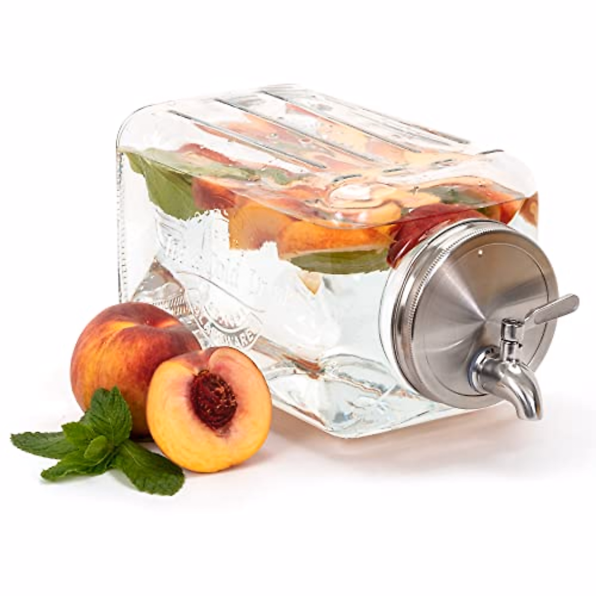 Glass Ice Bucket - 100% Leakproof Stainless Steel Spigot - Drink Dispenser for Fridge, Liquid Laundry Detergent Dispenser, Beverage Dispenser for Parties, Water Dispenser Countertop, 1.5-Gallon Jug