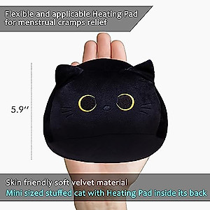 CRIMMY Heating Pad for Period Menstrual Cramps Pain Relife, Cute Small Portable Heat Pads for Travel, Mini Stuffed Animal USB Electric Hot Pack for Back Neck Eyes Hands (Black cat)