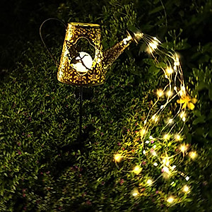 Yeuago Solar Crackle Ball Fairy Watering Can Outdoor Light, Solar Lantern with Ground Plug, Metal Waterproof Garden Decor Mother's Day Gift for Terrace Patio Passage Party (with String Lights)