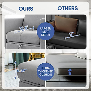 Arathorn Modular Sectional Sofa Couch with Reversible Chaise, 4 Seats L-Shaped Couch Sofa with Storage Ottoman for Living Room Apartment, Grey