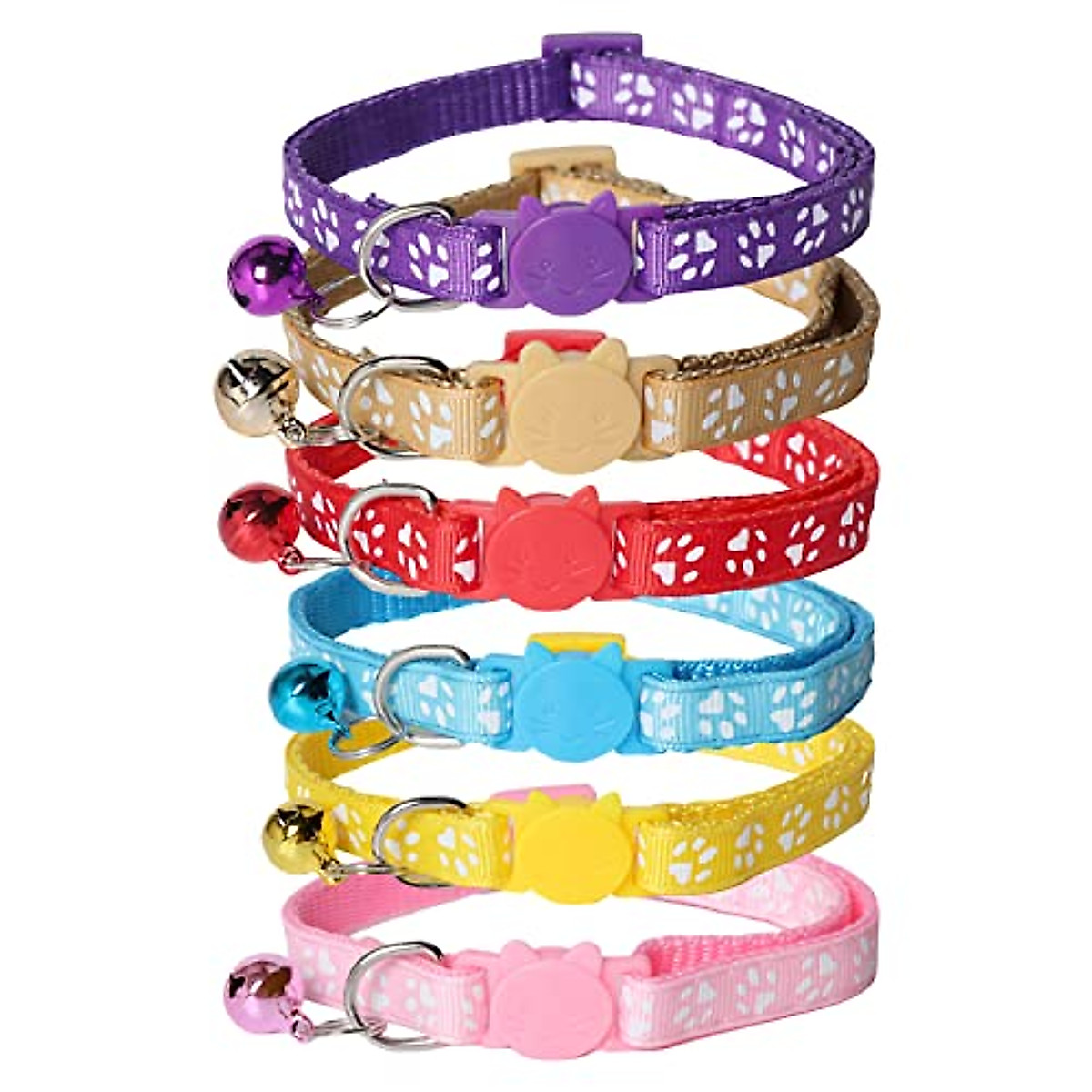 Kitys Fatch Detachable Cat Collars with Bells, Set of 6, Super Soft Nylon pet Collar with Name Tag，Adjustable，Cat Collars for Girls Cats or Boys Cats