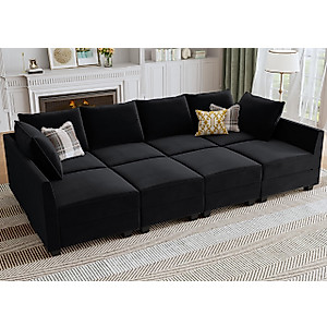 HONBAY Modular Sectional Sleeper Sofa Velvet Sectional Sleeper Couch with Storage Seats Oversized Sectional for Living Room,Black
