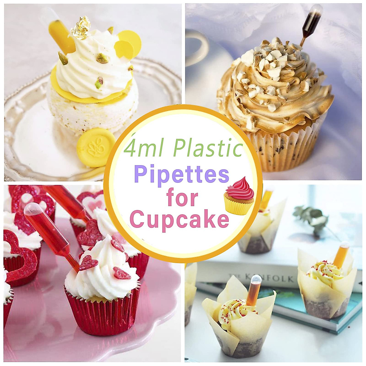 Cupcakes Pipettes 100pcs 4ml Disposable Squeeze Transfer Pipettes Dropper Liquor Injectors for Strawberrys,Cupcakes,Dessert