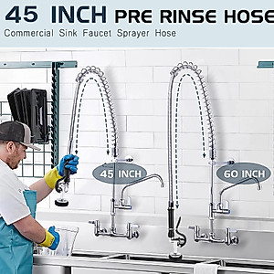 Spray Valve with 45” Commercial Sink Sprayer Hose and Pre Rinse Hose Spring, Pre Rinse Sprayer with Flexible Stainless Steel Hose & Spring Assembly for Commercial Kitchen Faucets (Black)