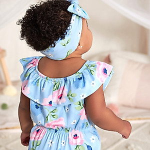 Gerber Baby Girls 2-Piece Wide Neck Romper & Headband Set, Blue Rose, 6-9 Months