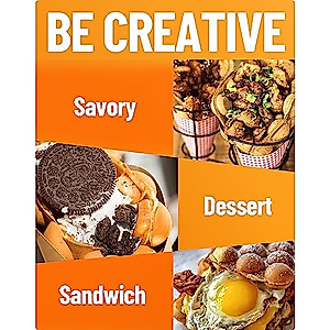 PYY Double Bubble Waffle Maker Commercial Waffle Maker Non-stick Hong Kong Egg Waffle Maker for Home Use Stainless Steel Pancake Maker 180° rotate, 1500W 110V Electric Cone Maker 50-250℃/122-482℉