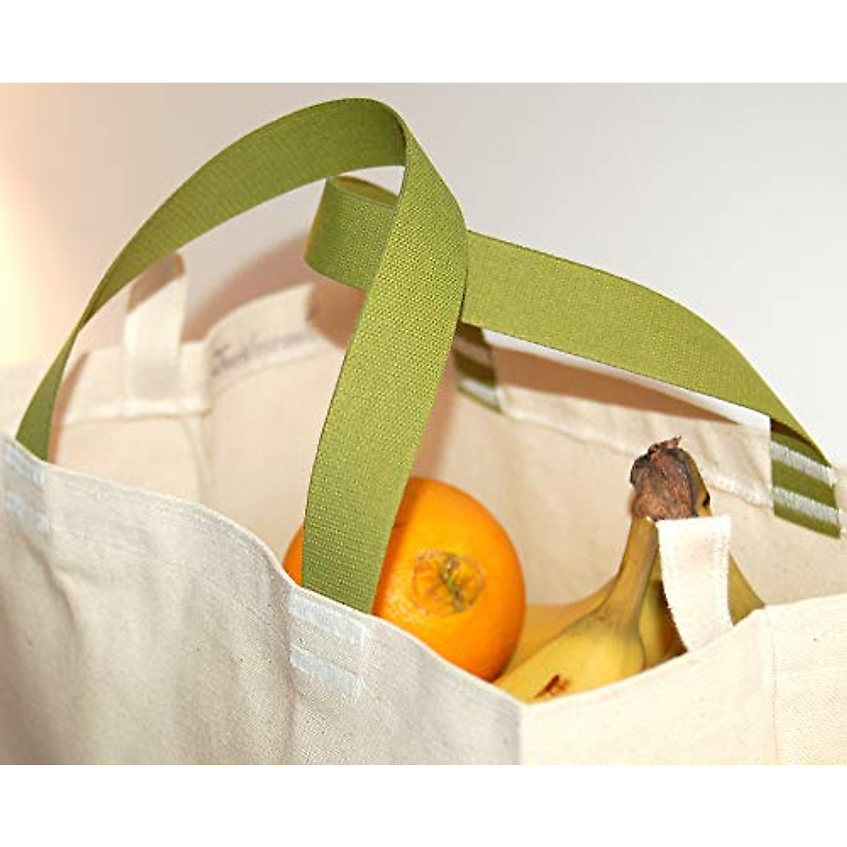 Turtlecreek Made in USA Cotton Canvas Reuseable Grocery Tote Bags - Short Green Handles - Regular Size - 4 Pack