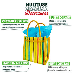 10 Mini Mercado Favor Bags - Mexican Mesh Market Tote Bag Pack - Fiesta Goodie Treat Bag - Mexican Party Candy Gift Bag - Bolsas Bolsitas Mexicanas Para Dulces -Dulceros Morrales Morralitos Mexicanos