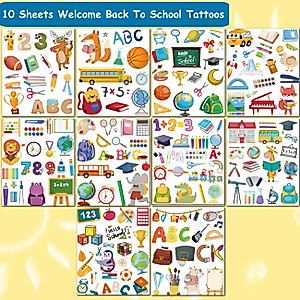 CHARLENT Back to School Temporary Tattoos for Kids - 10 Sheets School Party Tattoo Stickers for Teachers Students Classroom Rewards Gifts