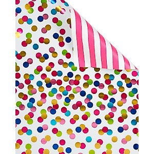 American Greetings Reversible Birthday Wrapping Paper, Floral, Cupcakes, and Polka Dots (4 Rolls, 120 sq. ft)