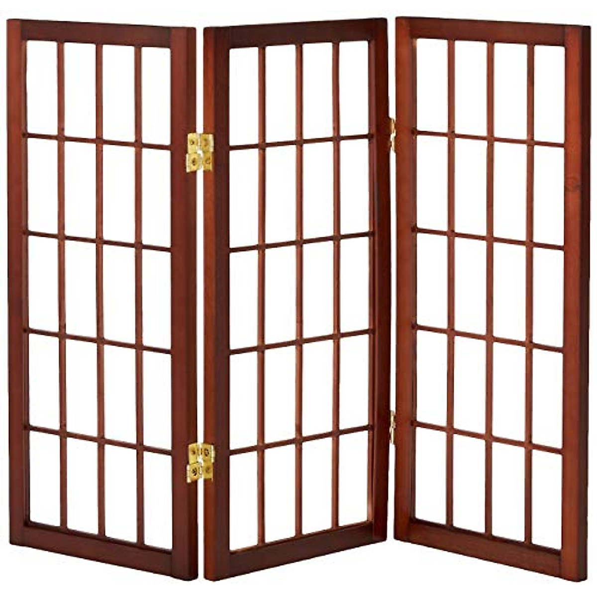 2 ft. Short Desktop Window Pane Shoji Screen - Walnut - 3 Panels