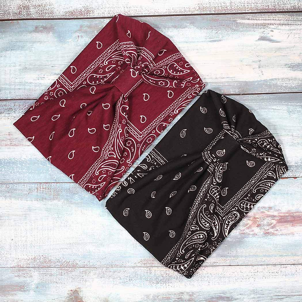 Yean Boho Wide Headbands Black Stretch Hair Bands Elastic Turbans Stylish Head Wraps for Women and Girls (Pack of 4) (Boho)