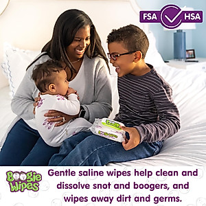 Saline Nose Wipes by Boogie, for Baby & Kids, Face, Hand & Body, FSA/HSA Eligible, Made with Vitamin E, Aloe, and Natural Saline, Unscented, 30 Count (Pack of 12)