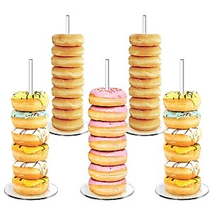 Ponpon Acrylic Donut Stand for Dessert Table, 5 Packs Clear Donuts Holder Stand Party, Donut Bagel Display Stand for Party, Wedding, Birthday, Class Reunion, 12 Inch