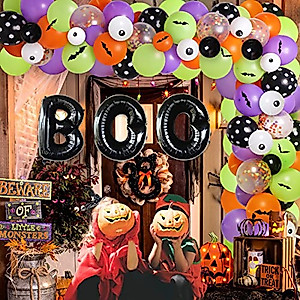 Halloween Balloon Garland Arch Kit for happy BOO Day Parties BOO Bat Foil Balloons 3D Bat Wall Stickers Black Purple Green Orange Halloween Party Decorations Supplies