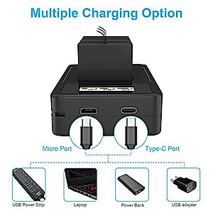 Batteries (3 Pack) 1800mAh and Charger for Gopro Hero 8/7/6/5 and Digital Monitor Compatible with Gopro Hero 8 Black, Hero 7 Black, Hero 6 Black, Hero 5 Black(Fully Compatible with Original)