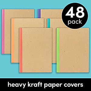 PAPERAGE 48-Pack Composition Notebook Journals, 120 Pages, Kraft Cover with Rainbow Spines, College Ruled Lined Paper, Small Size (8 in x 5.75 in) – For School, Office, or At-Home Use