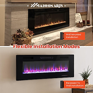 MAISON ARTS 50" Electric Fireplace Indoor Wall Mounted & Recessed Fireplace Heater with Remote Control & Touch Screen,8hrs Timer, Adjustable Flame & Bed Colors and Speed for Bedroom Living Room,1500W