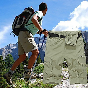 Mesinsefra Men's Hiking Cargo Shorts Lightweight Quick Dry Outdoor Stretch Travel Fishing with Multi Pockets Army Green 34