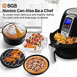 Flexzion Air Fryer Accessories for Phillips Gowise Ninja Foodi Cozyna Cosori Nuwave Air Fryer Accessories Parts 6 Set 7 Inch Fit All 2.6, 3.7, 5, 5.3, 5.8, 6, 8, 12 QT with Air Fryer Recipe Cookbook