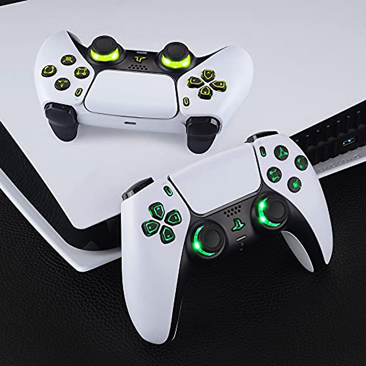 eXtremeRate Multi-Colors Luminated Dpad Thumbstick Share Home Face Buttons for PS5 Controller, Black Classical Symbols Buttons DTF V3 LED Kit for PS5 Controller - Controller NOT Included